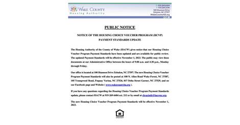 HOUSING CHOICE VOUCHER PAYMENT STANDARDS UPDATE (10/02/2023) - News - Wake County Housing Authority